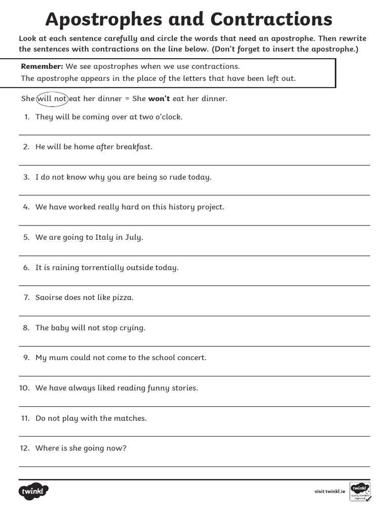 Roi Eng 1633021332 Apostrophe and Contractions Work Sheet Ver 4 | PDF