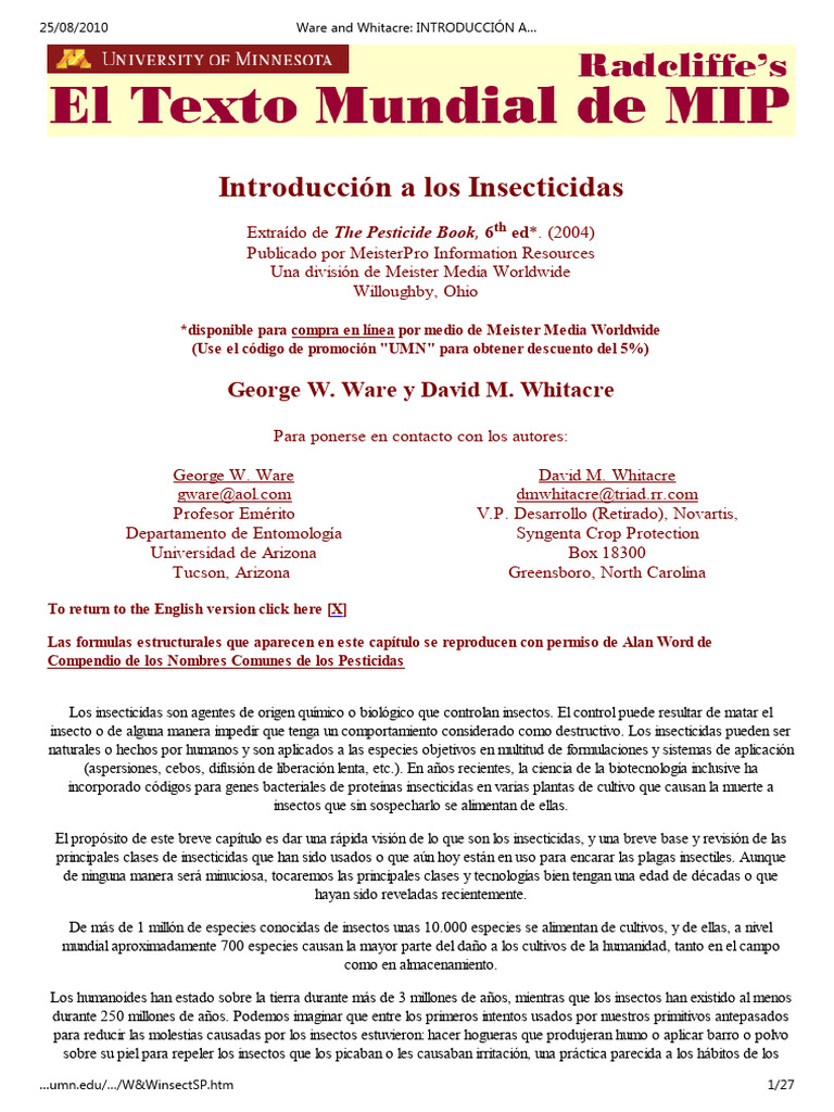 Introduccion Insectisidas | PDF | Insecticida | Ddt