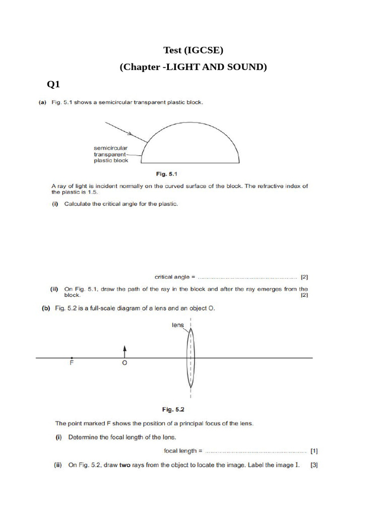 Test IGCSE Light ans Sound | PDF