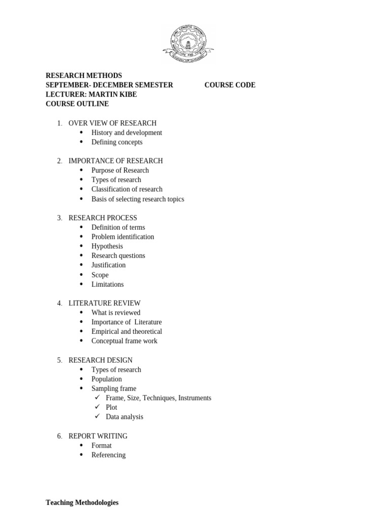 PHD- RESEARCH METHODS COURSE OUTLINE | PDF