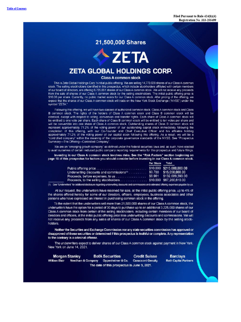 Zeta - Prospectus - S1 | PDF | Digital Marketing | Stocks