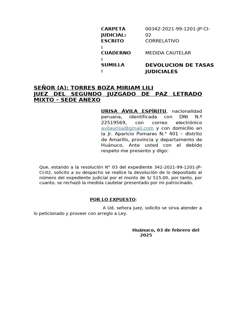 DEVOLUCION DE TASAS JUDICIALES DR HANS | PDF