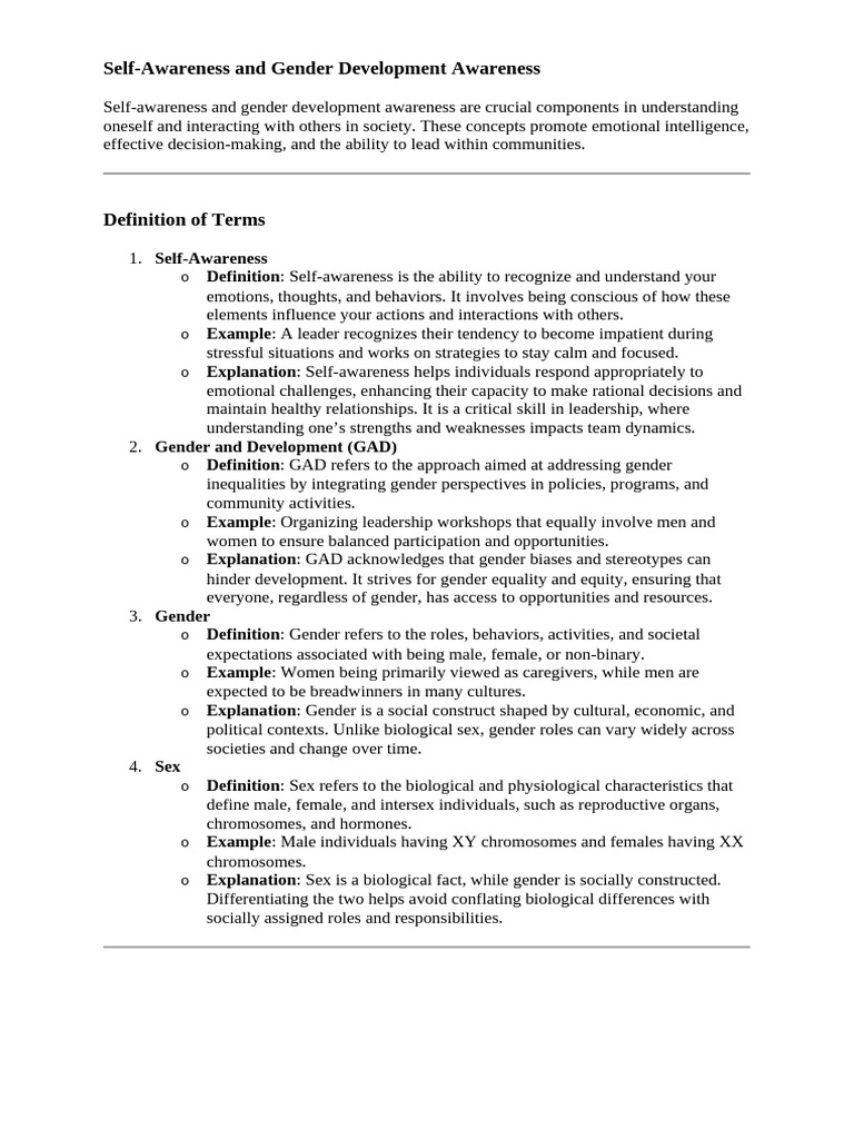 Self-Awareness and Gender Development Insights | PDF | Gender Studies ...