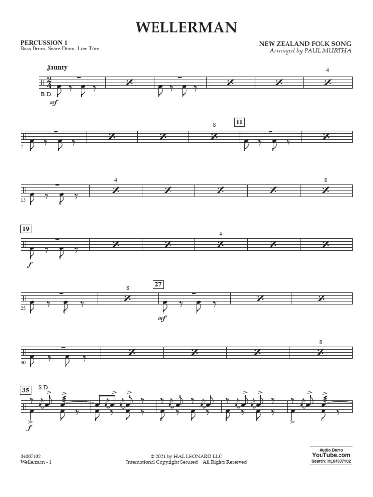 Wellerman Arr Paul Murtha Percussion 1 | PDF