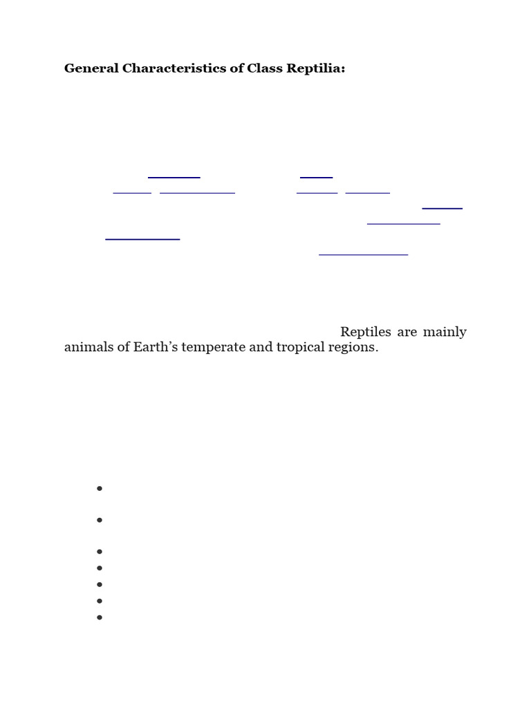 General Characteristics of Class Reptilia | PDF | Reptile | Zoology