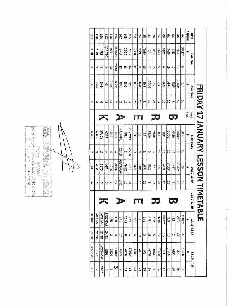 Friday Timetable 2025 | PDF