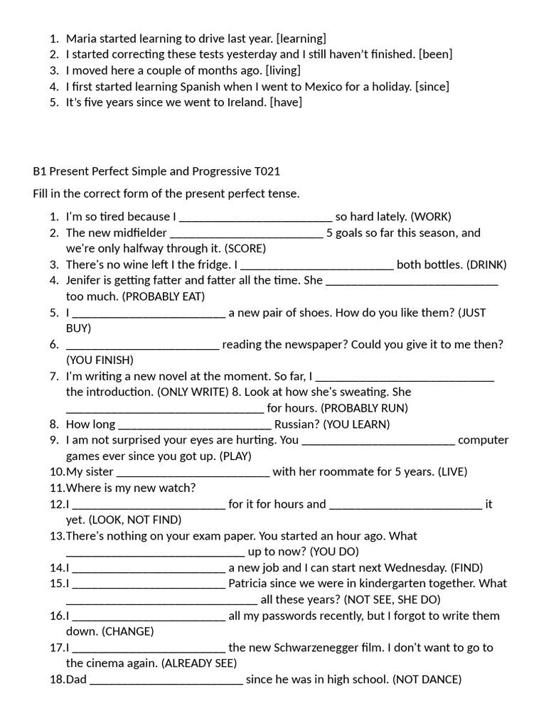Present Perfect Tense Exercises | PDF