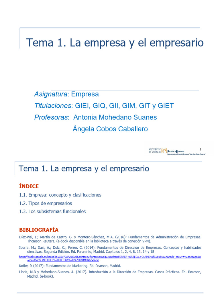 Tema 1. La Empresa y El Empresario | PDF | Marketing | Business