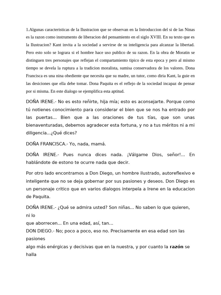Assignment El Si de Las Ninas | PDF | Immanuel Kant | Amor