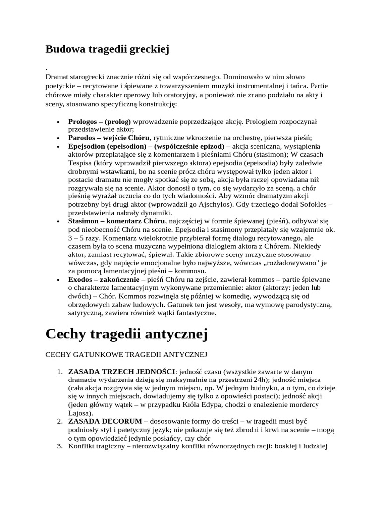 Budowa I Cechy Tragedii Antycznej | PDF