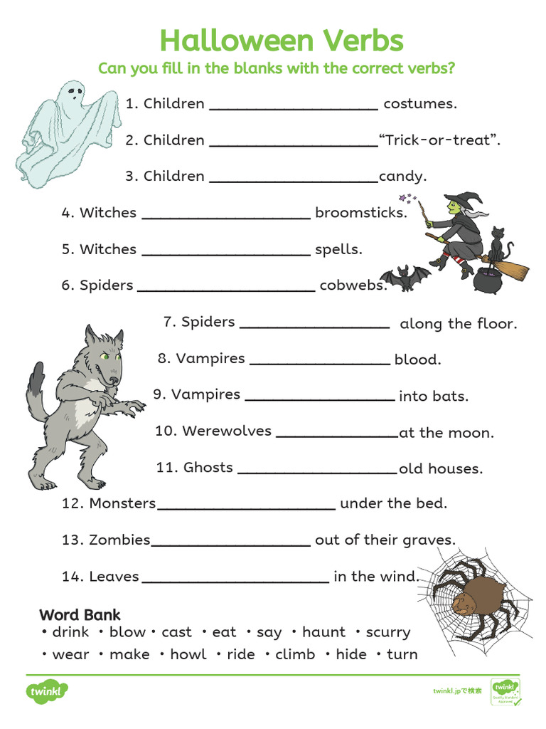 Halloween Verbs Activity Sheets Ver 4 | PDF