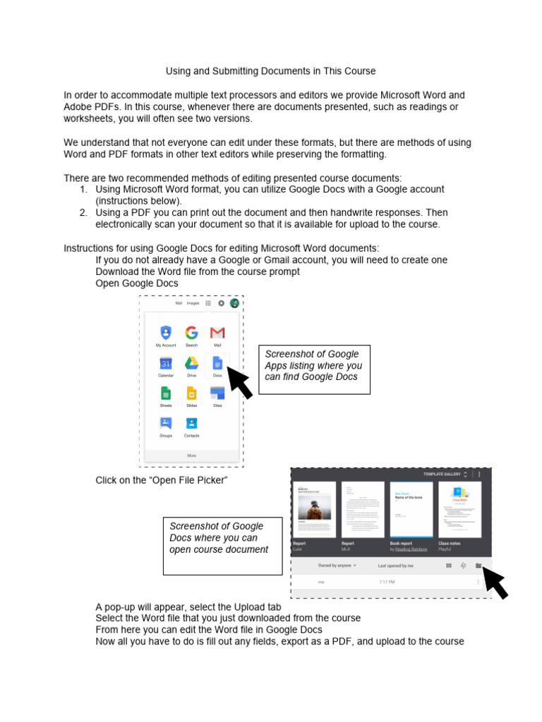 Using and Submitting Documents in This Course | PDF