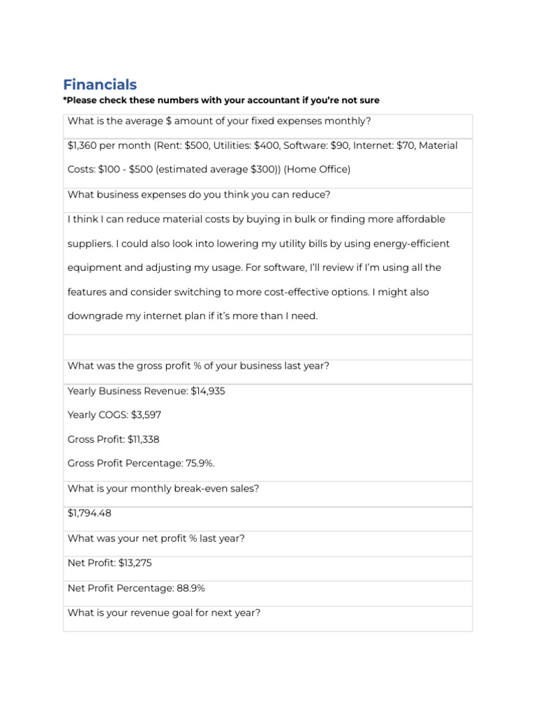 Module 6 - Financials Worksheet | PDF