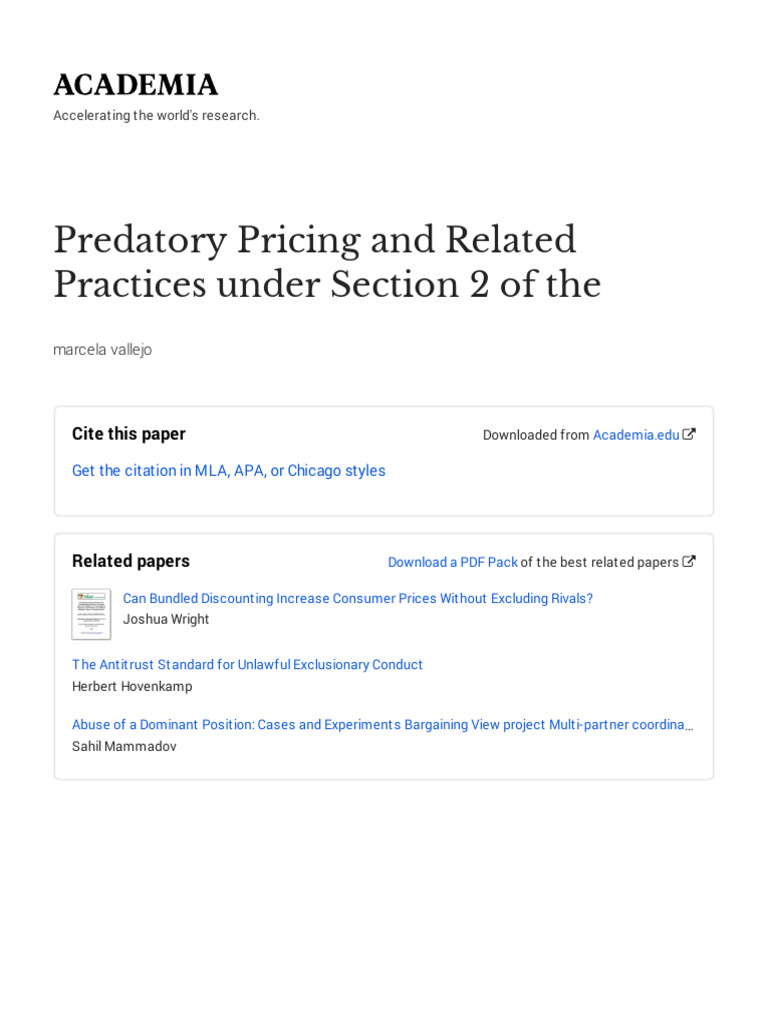 Areeda and Turner With Cover Page v2 | PDF | Monopoly | Profit (Economics)