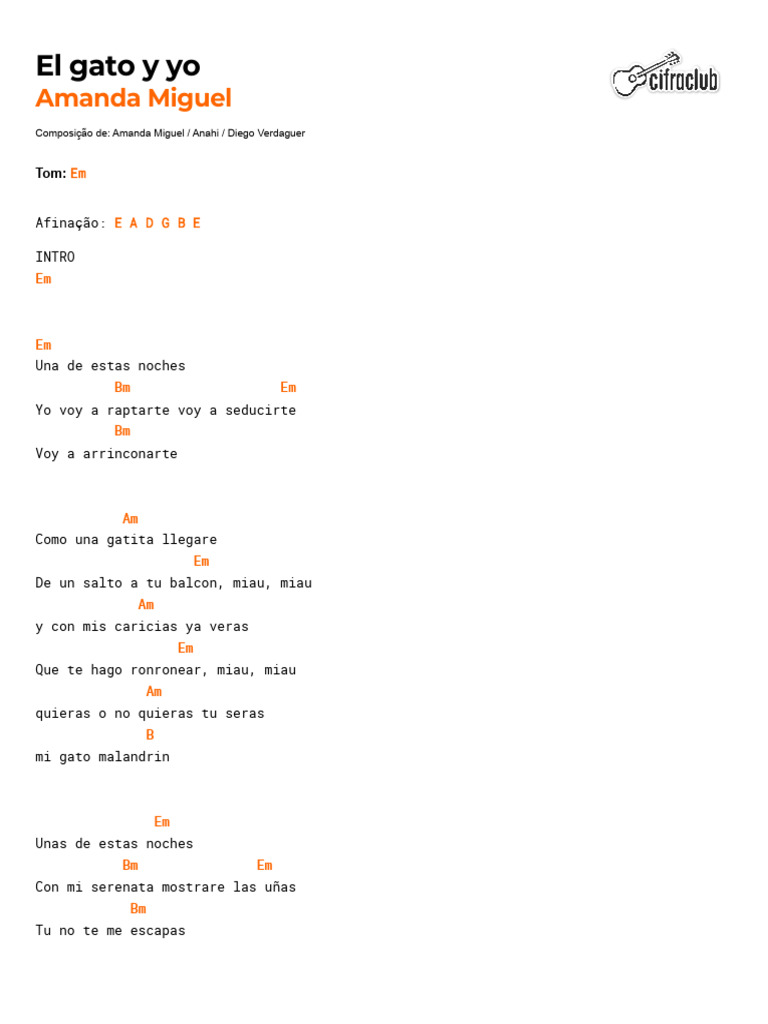 Cifra Club - Amanda Miguel - El gato y yo | PDF