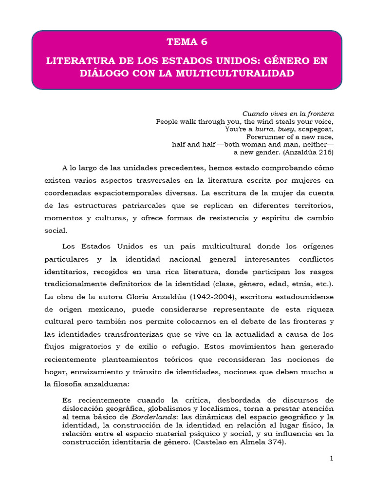 Identidad y Fronteras en Anzaldúa | PDF | Poscolonialismo | Mujer