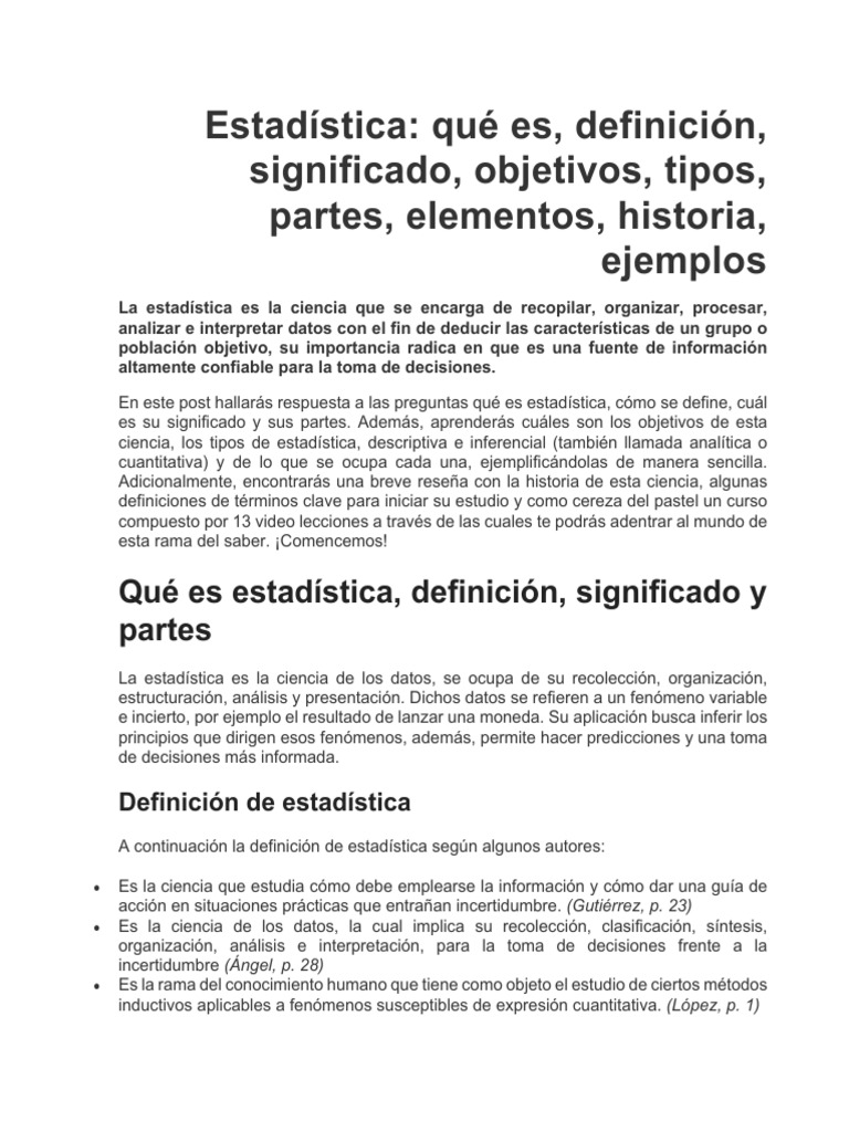 Guía Completa sobre Estadística: Definición y Tipos | PDF ...