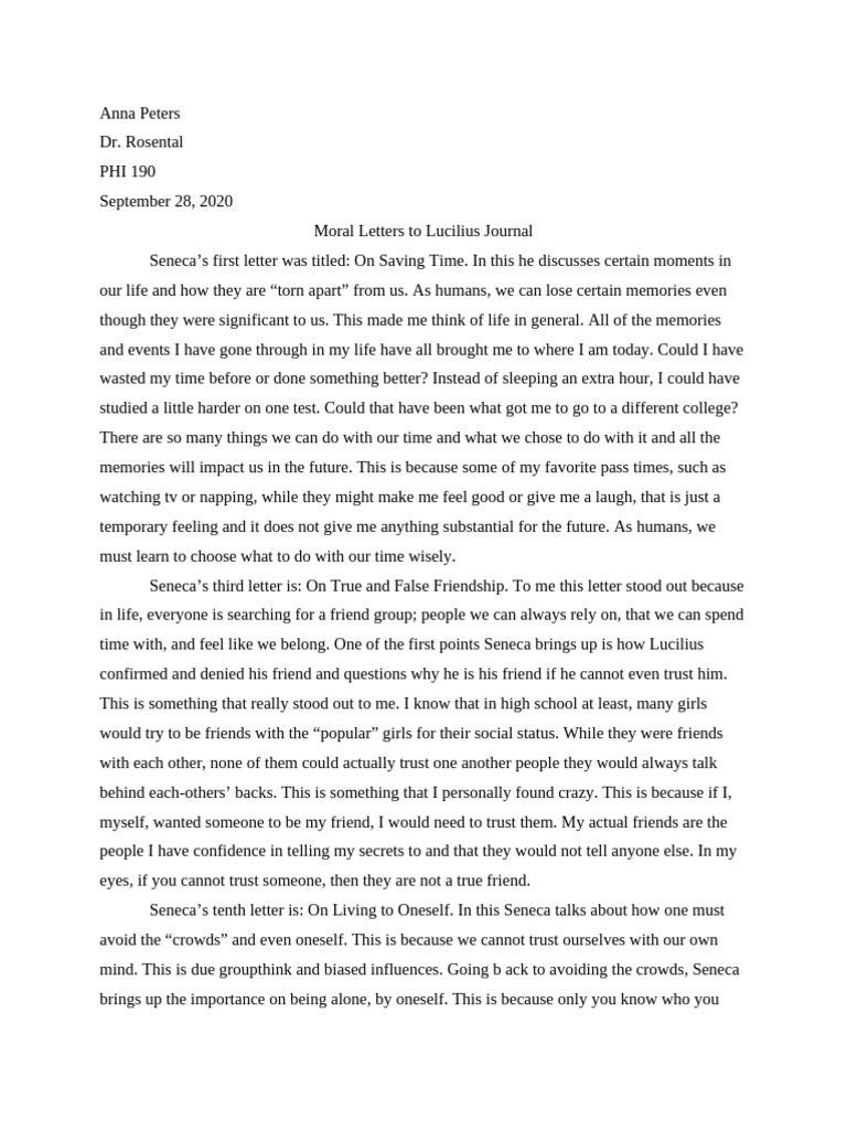 Moral Letters to Lucilius Journal | PDF