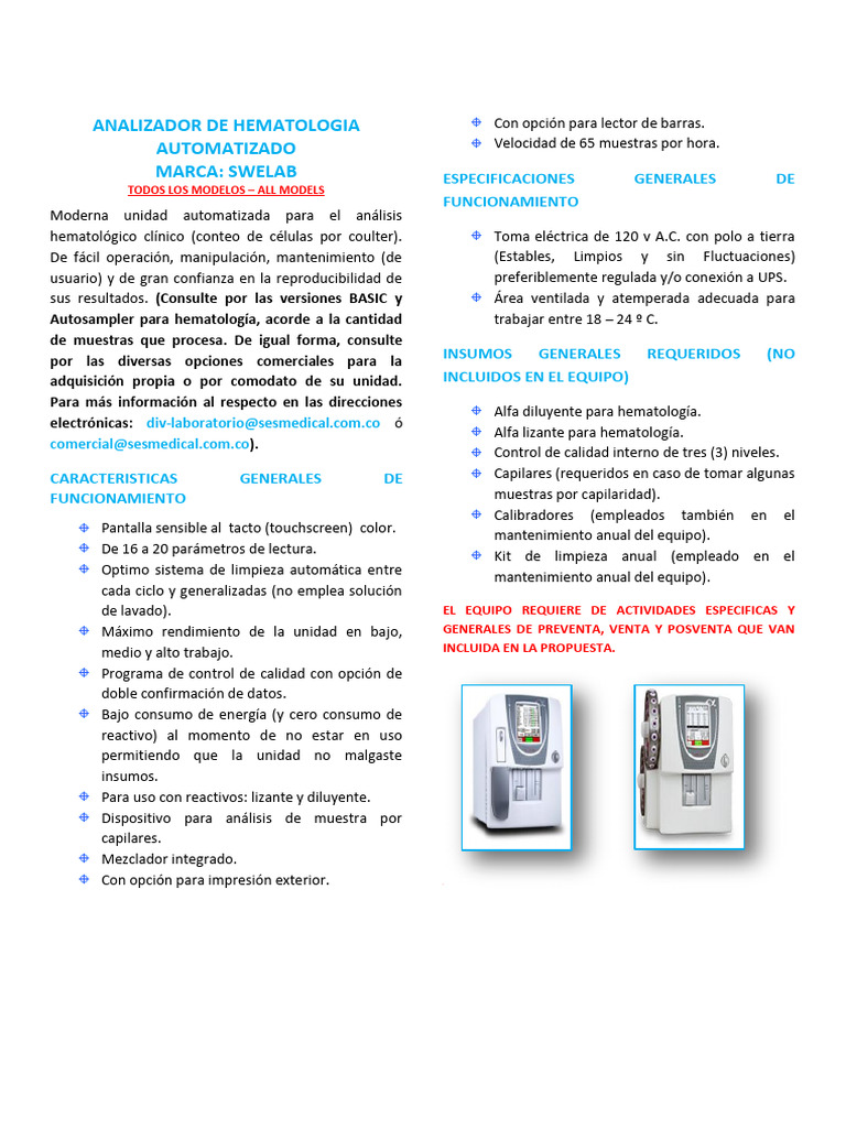 Equipo de Hematologia Swelab Alfa Standard y Autosampler | PDF | Informática