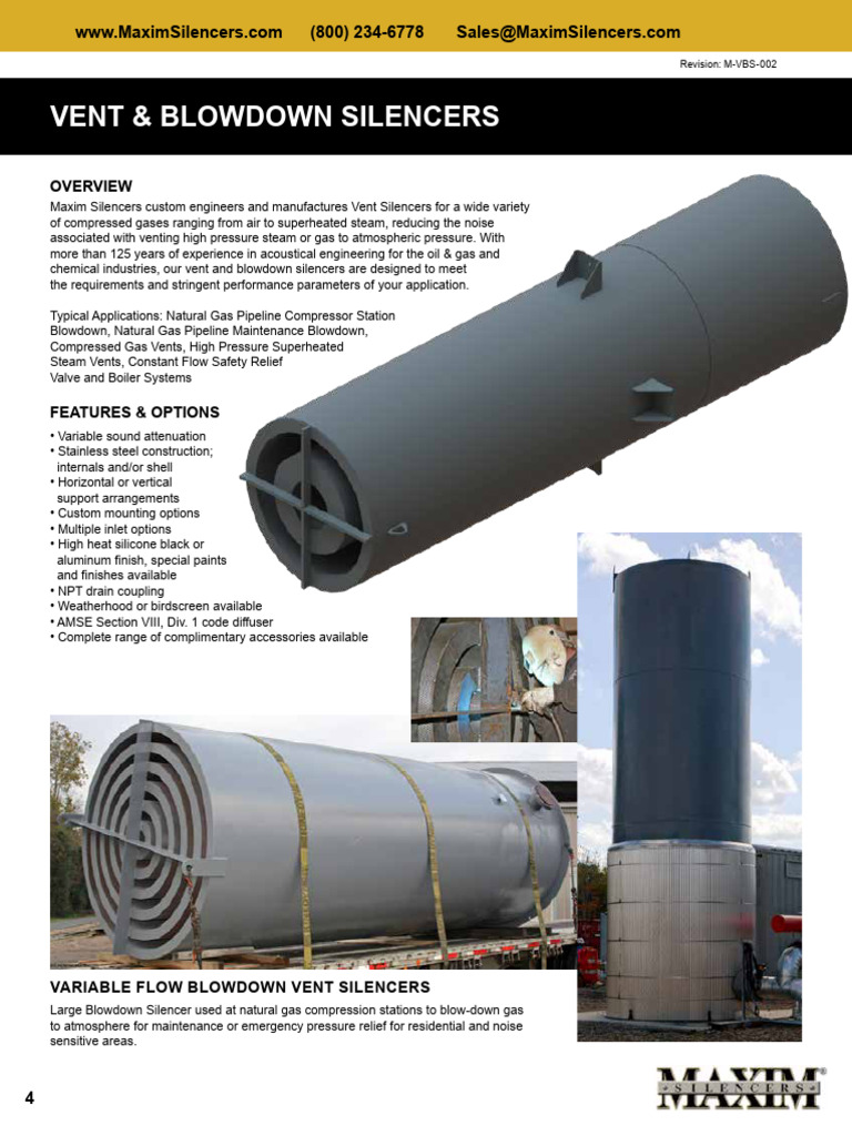 Maxim Vent Blowdown Silencers Overview | PDF | Gases | Natural Gas