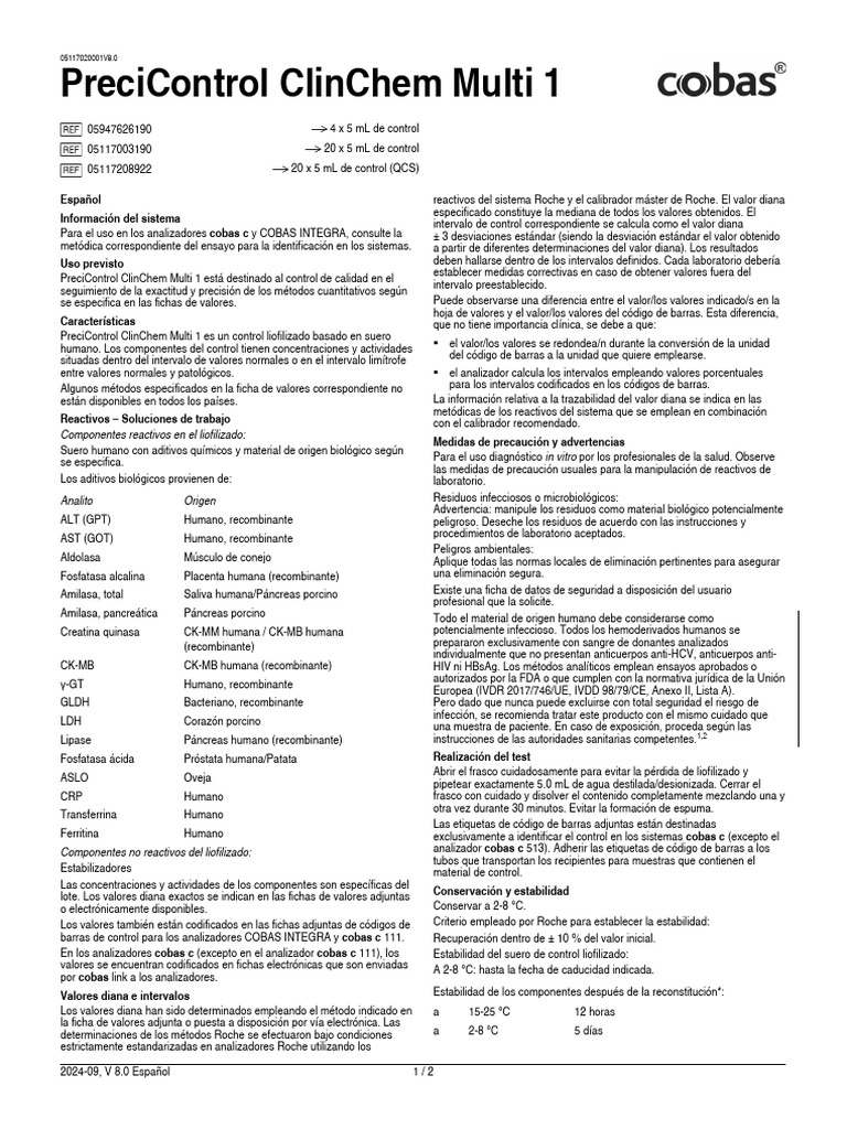 Control de Calidad PreciControl ClinChem Multi 1 | PDF | Laboratorios