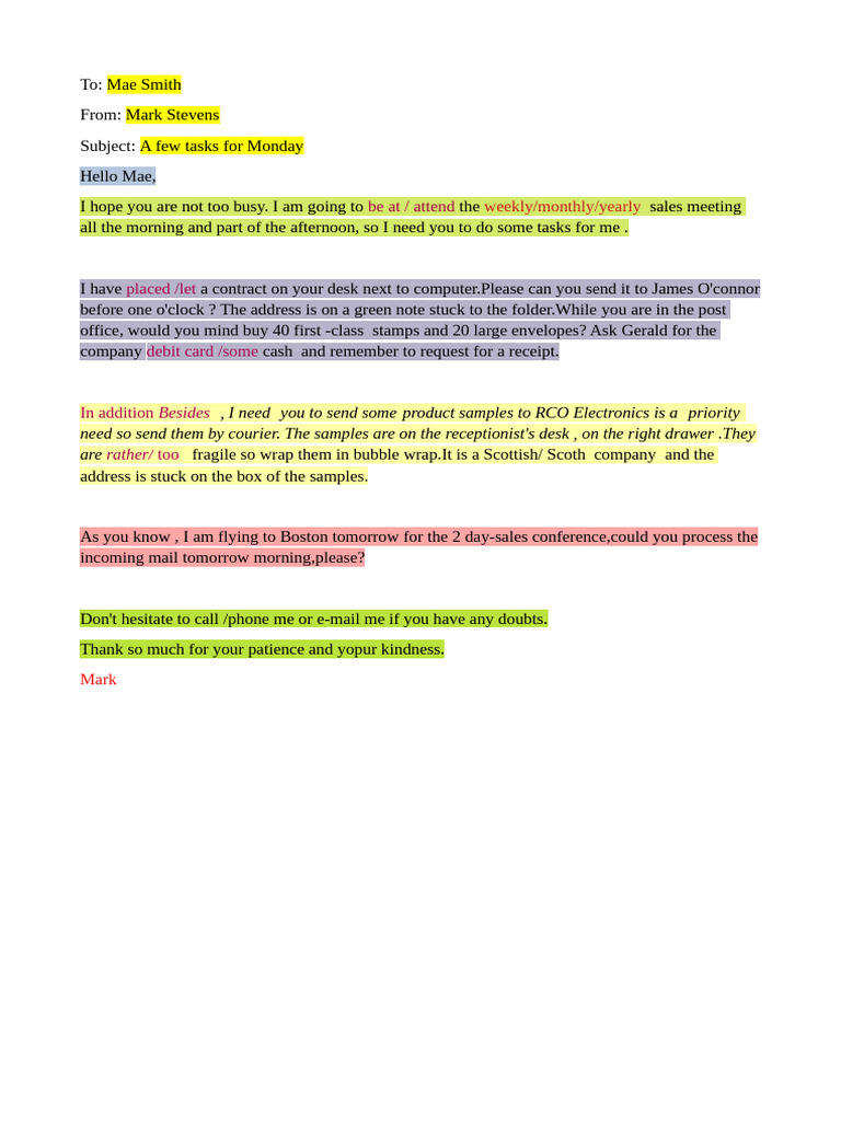 An Email Explaining Tasks II | PDF