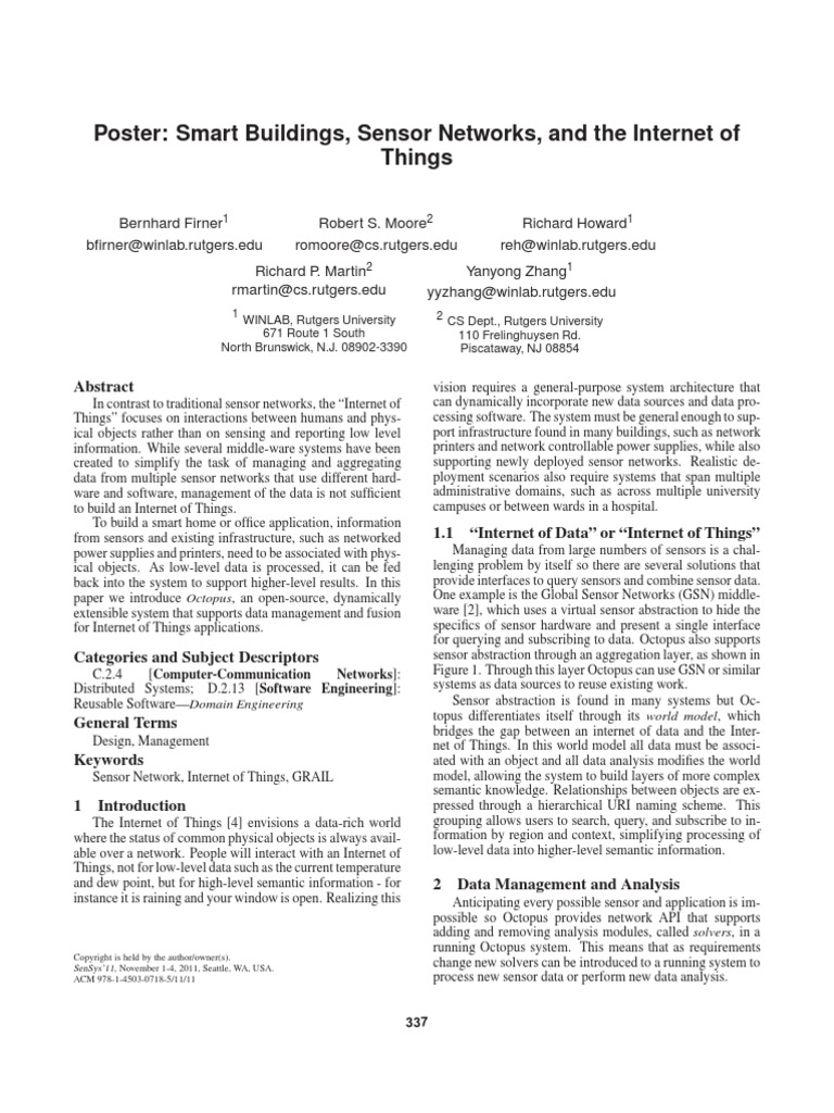 SmartBuildings SensorNetworks IoT | PDF | Internet Of Things | Wireless Sensor Network