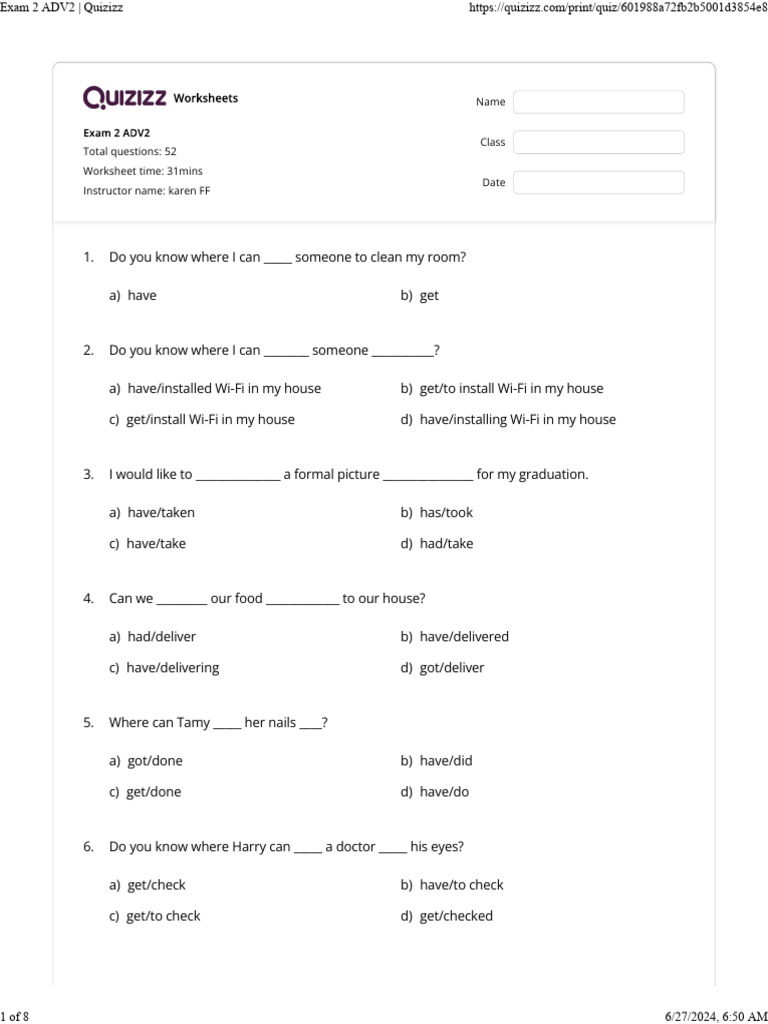 Exam 2 ADV2 - Quizizz | PDF