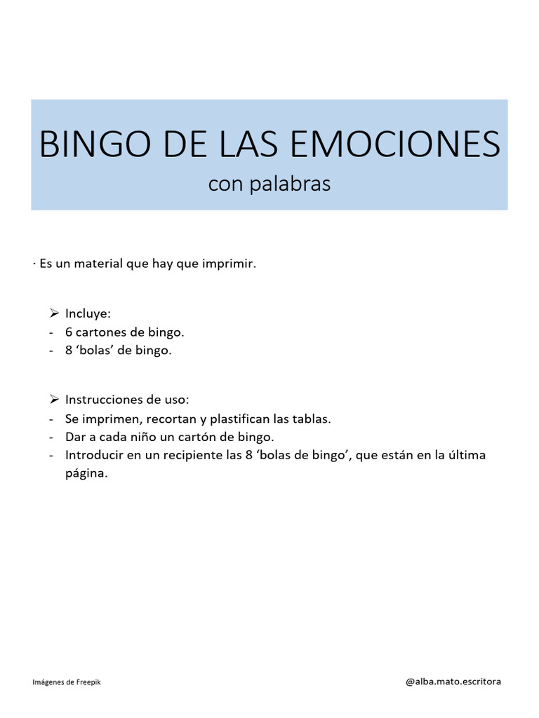 Bingo Emociones Con Nombre | PDF | Las emociones | Experiencia subjetiva