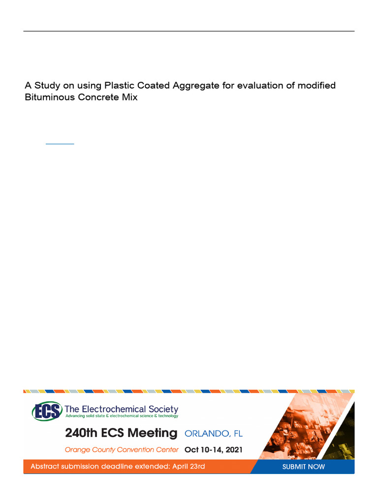 A Study on Using Plastic Coated Aggregate for Evaluation of Modified ...