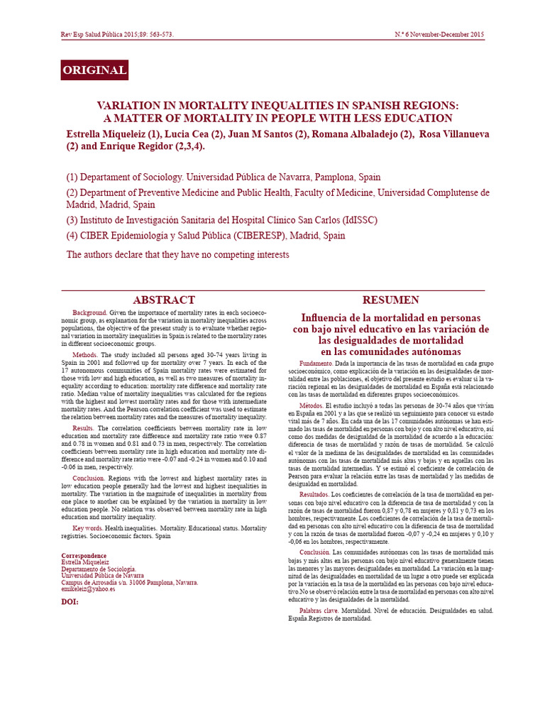 Mortality Inequality in Spain | PDF
