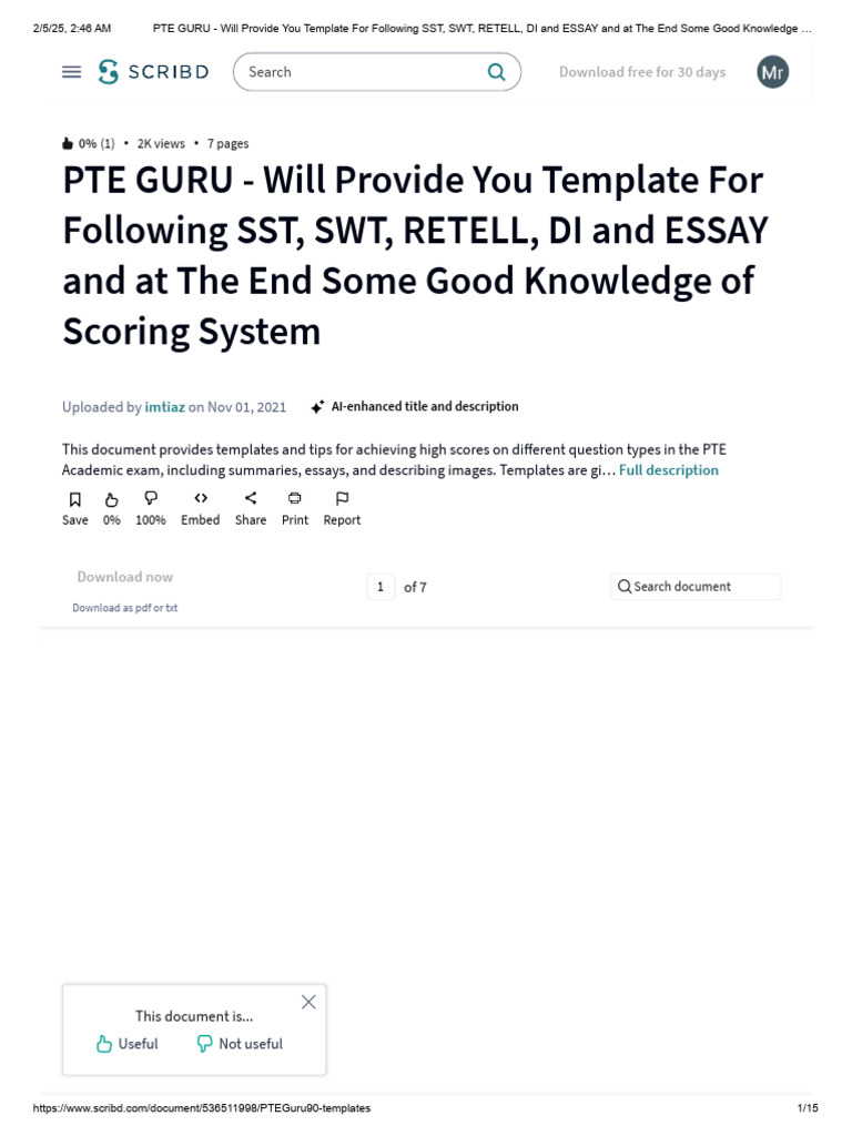 PTE Exam Templates and Tips Guide | PDF | Scribd | Computing