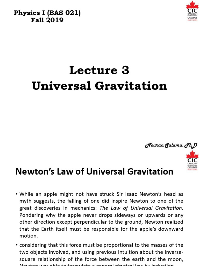 Lecture 3 - Universal Gravitation | PDF | Orbit | Newton's Law Of ...