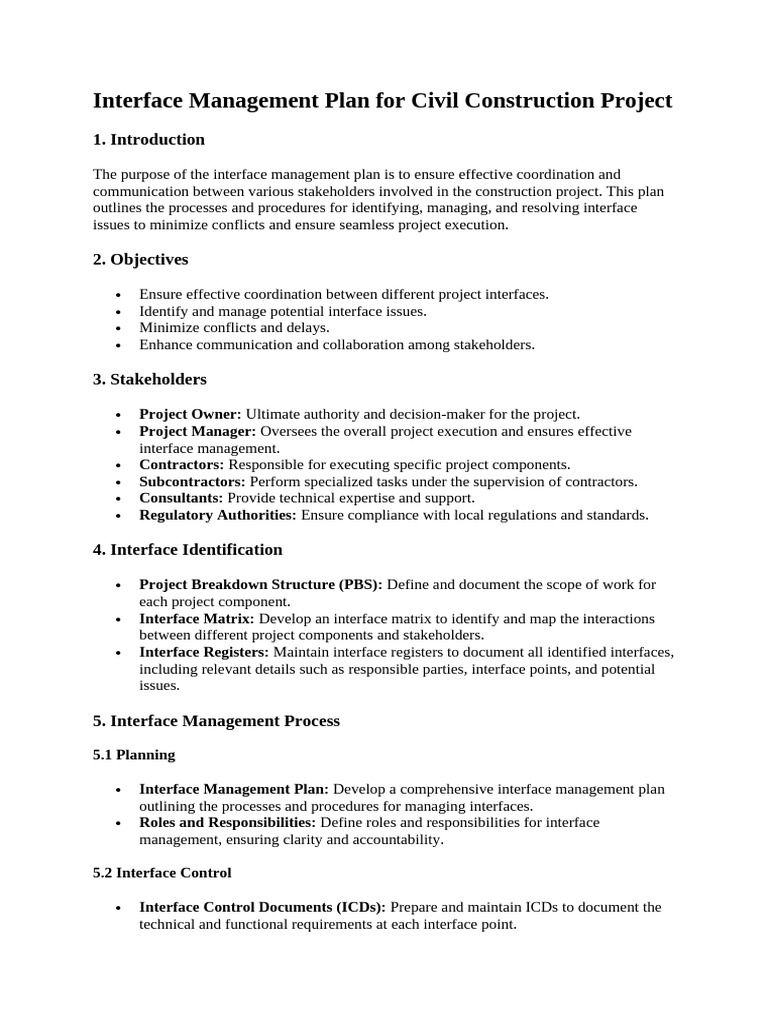 Interface Management Plan for Civil Construction Project | PDF | Risk ...