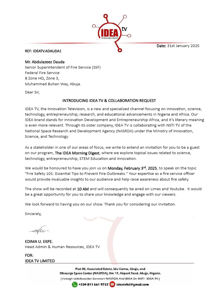 Mr. A. Dauda (SSF) - Invitation To Feature | PDF