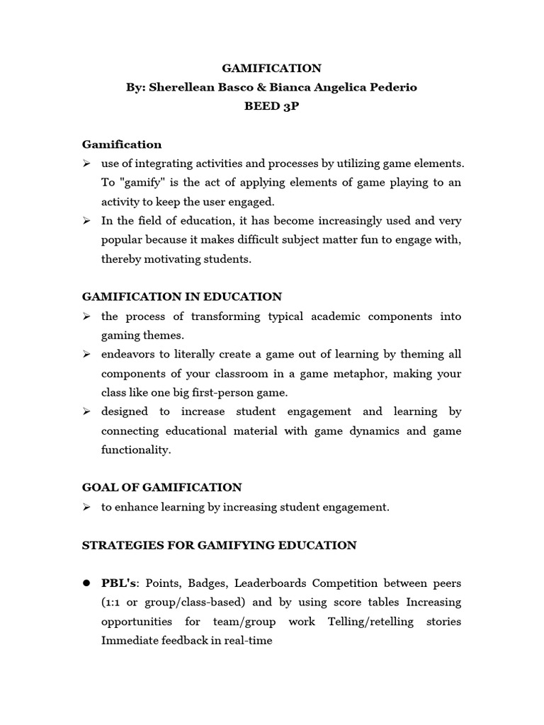 Basco & Pederio - GAMIFICATION | PDF | Learning | Motivation