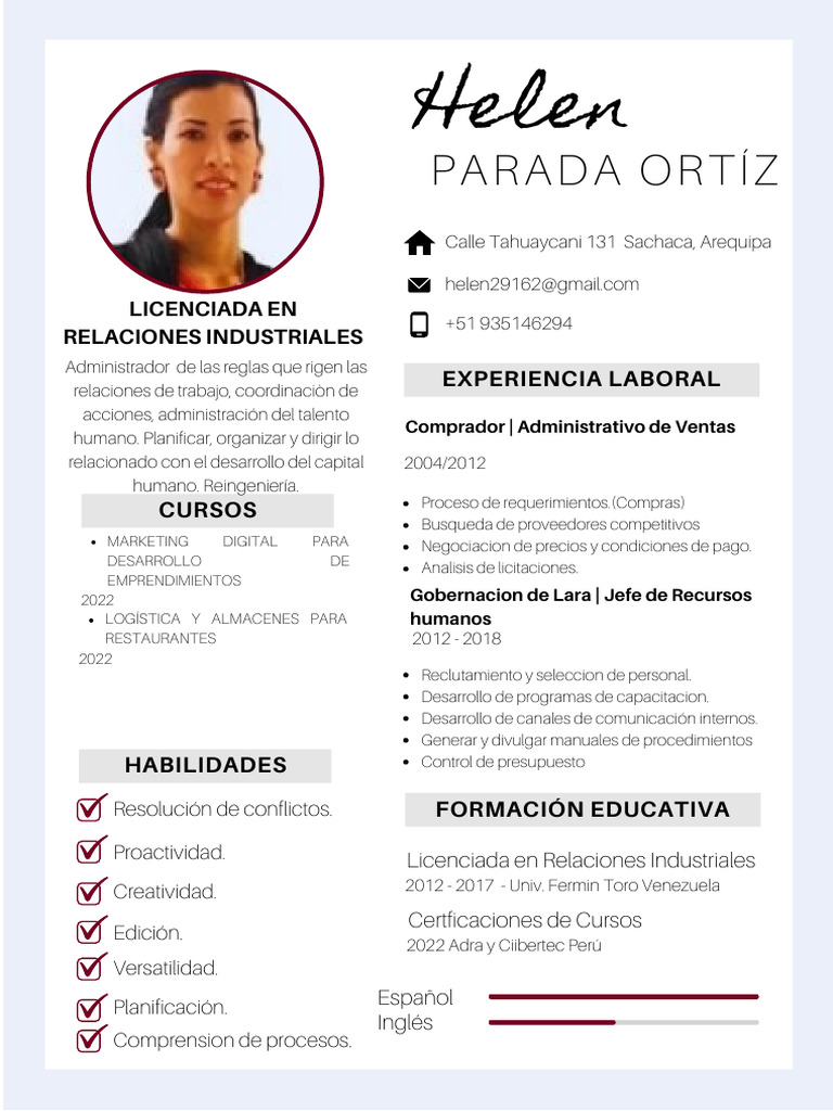 CV Helen Osmary Parada Ortiz | PDF | Economias | Business