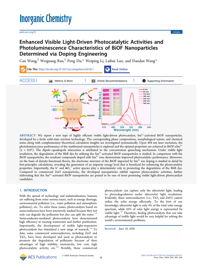 Enhanced Visible Light-Driven Photocatalytic Activities and | PDF | X Ray Photoelectron ...