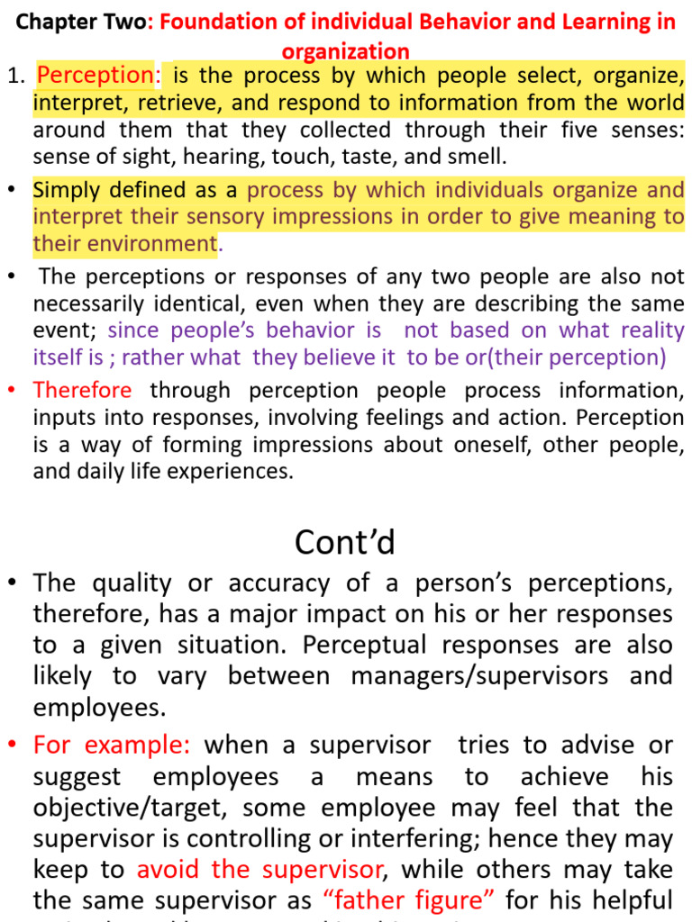 AAU OB Chapter Two and Three | PDF | Perception | Attitude (Psychology)