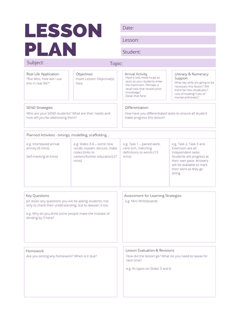 Comprehensive Lesson Plan Template | PDF | Vocabulary | Education Theory