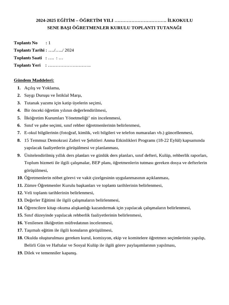 Sene Ba Retmenler Kurulu Toplant Tutanailkokul | PDF