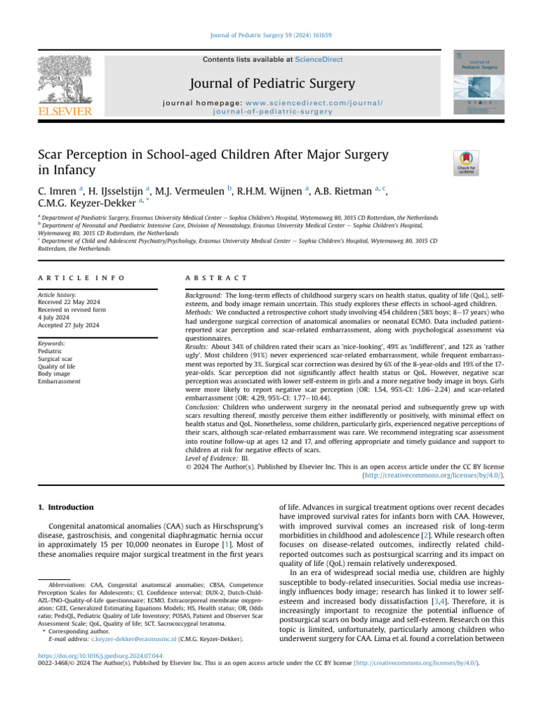 Scar Perception in Children Post-Surgery | PDF | Self Esteem | Body Image