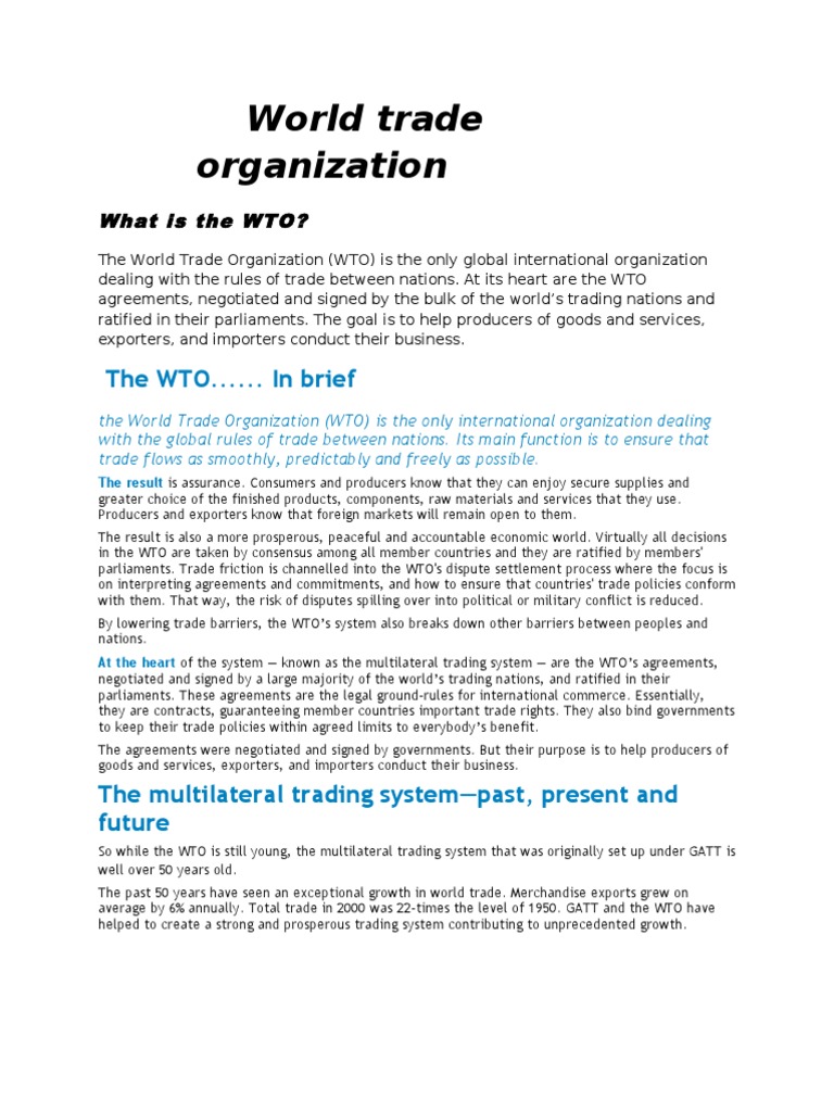 World Trade Organization: The WTO...... in Brief | PDF | General ...