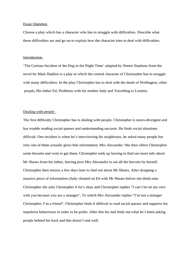 The Curious Incident of The Dog in The Night Time' Critical Essay | PDF ...