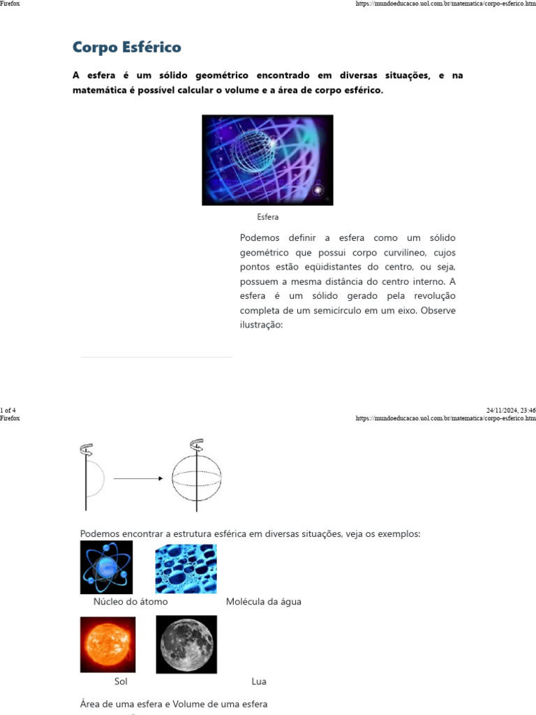 Corpo esférico. Área e volume de um corpo esférico - Mundo Educação ...