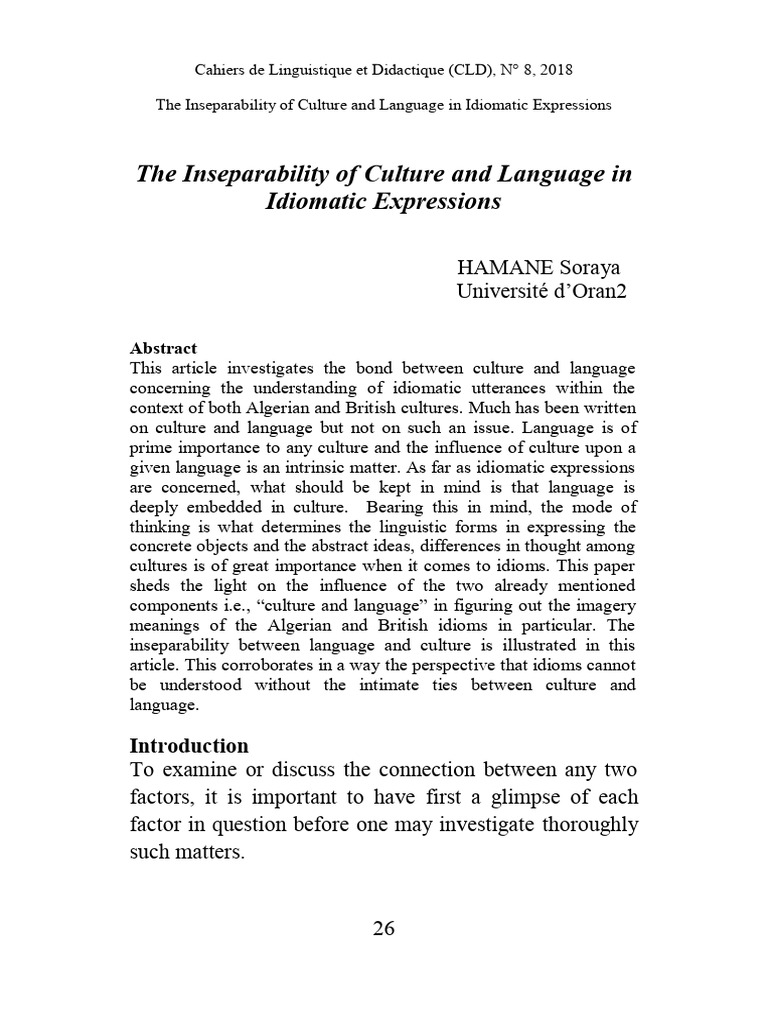 The Inseparability of Culture and Language in Idiomatic Expressions ...