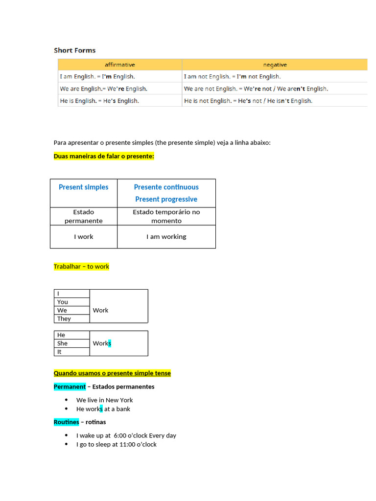 Primeira aula present simple-2 | PDF | Linguística