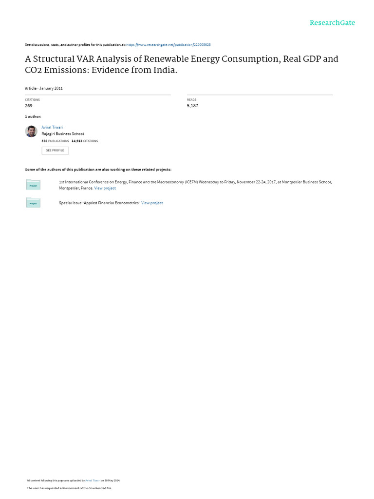 A Structural VAR Analysis of Renewable Energy Cons | PDF | Vector Autoregression | Economic Growth