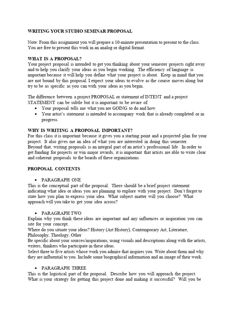 Studio Seminar Proposal Guide | PDF | Intention | Liberal Arts Education
