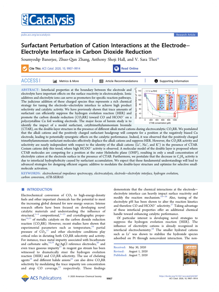 Surfactant Perturbation of Cation Interactions at The Electrode ...